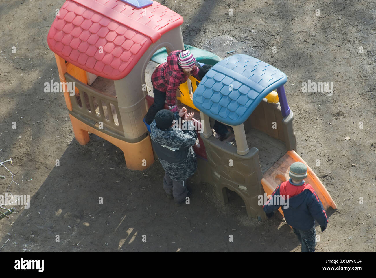 Kids playing on the kindergarten playground Stock Photo - Alamy