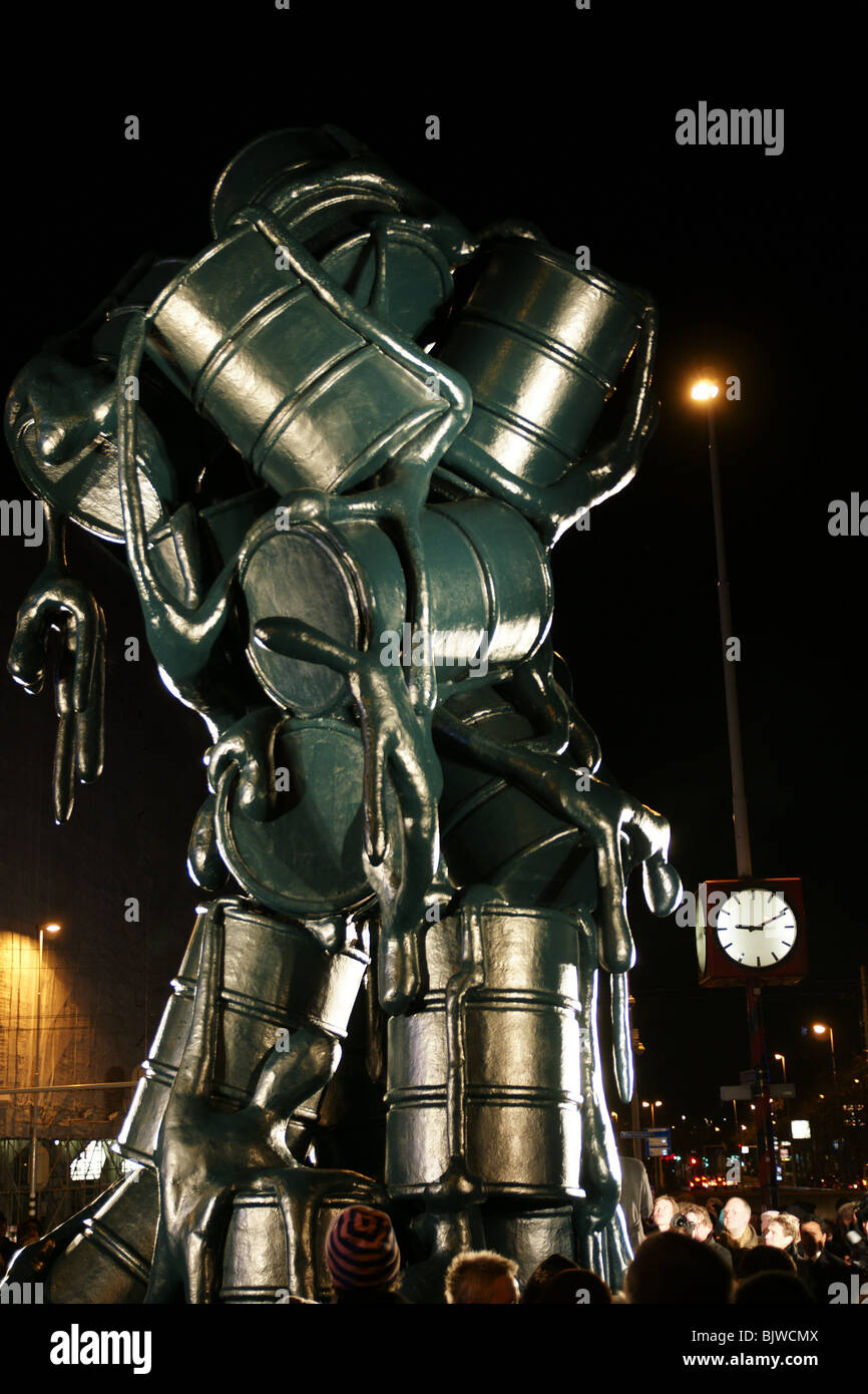 Unveling The Cascade statue sculpture at night in Rotterdam Netherlands ...