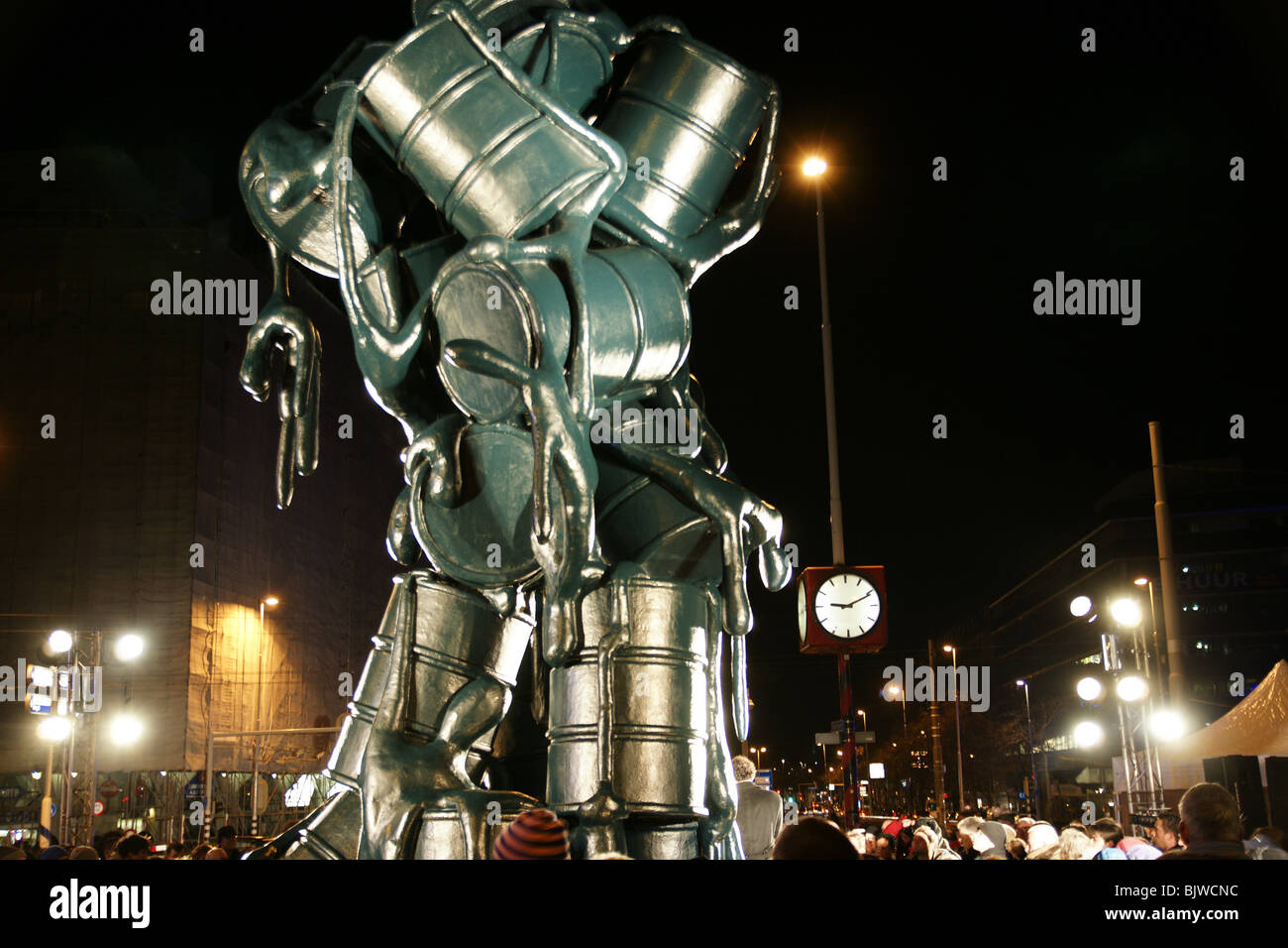 Unveling The Cascade statue sculpture at night in Rotterdam Netherlands ...