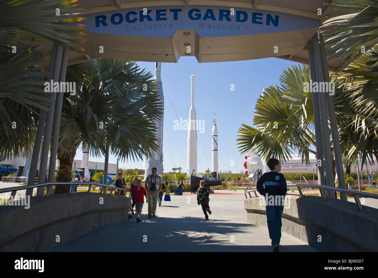 Entrance to Rocket Garden at Kennedy Space Center Visitor Complex in ...