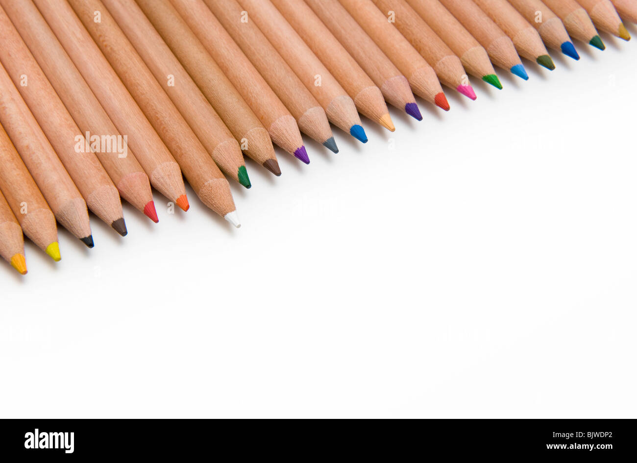 Line of Colouring Pencils on a White background With One White Pencil ...