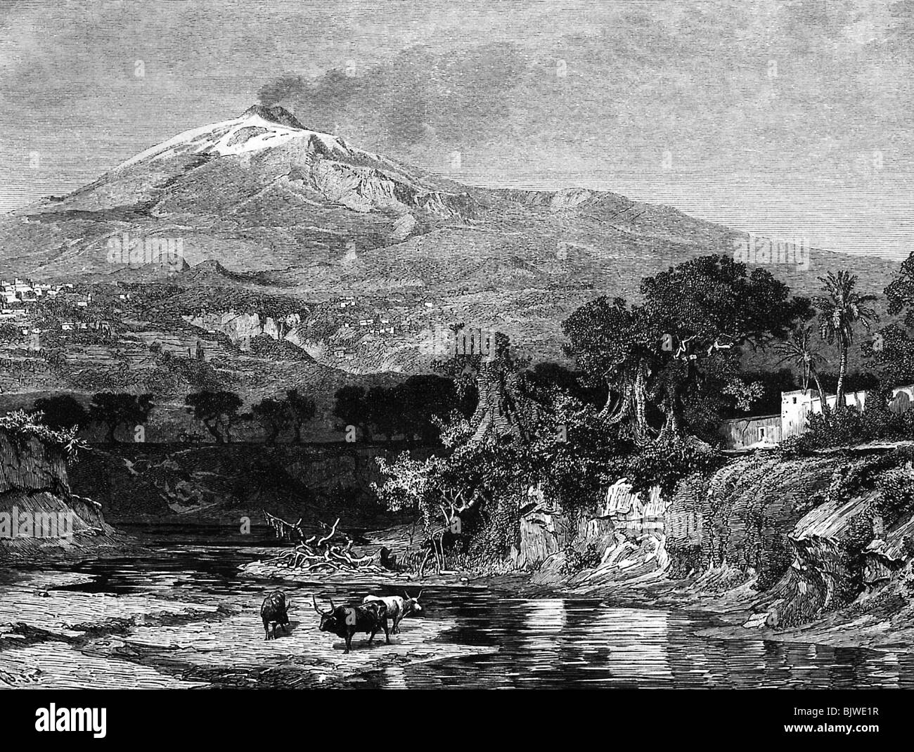 geography / travel, Italy, volcano, Mount Etna, Sicily, smoking, wood ...