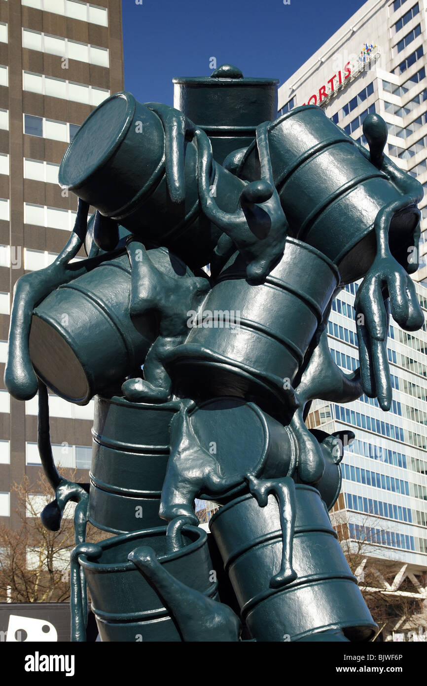 The Cascade statue sculpture and modern buildings in Rotterdam ...