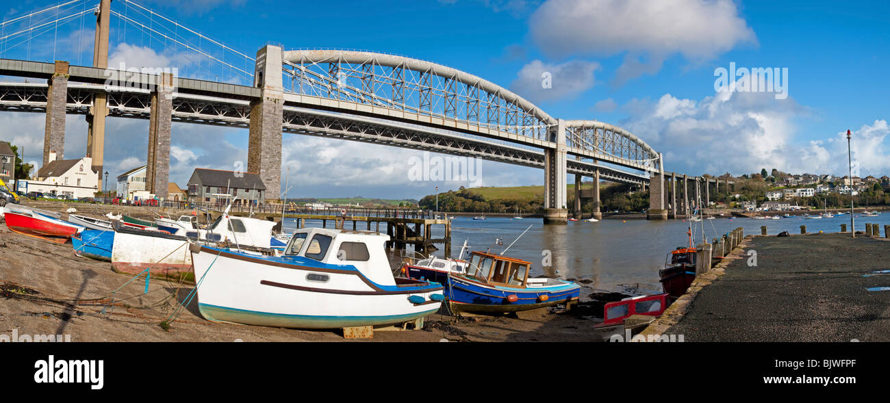 Boats at Saltash with the Royal Albert Bridge in the Background ...