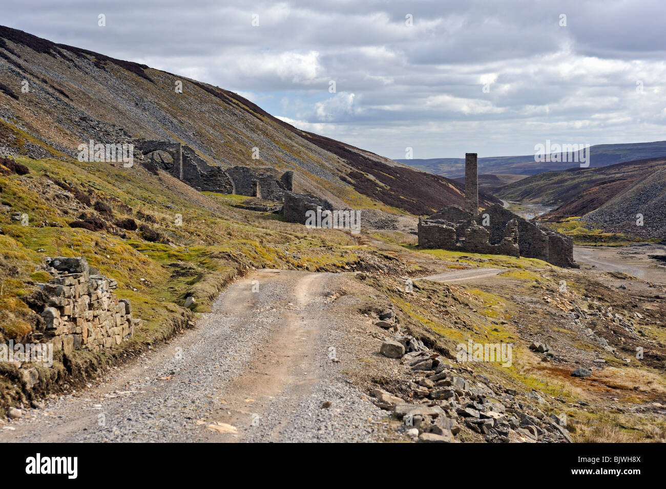 Remains of the Old Gang lead smelting mill. Old Gang Beck, Swaledale ...