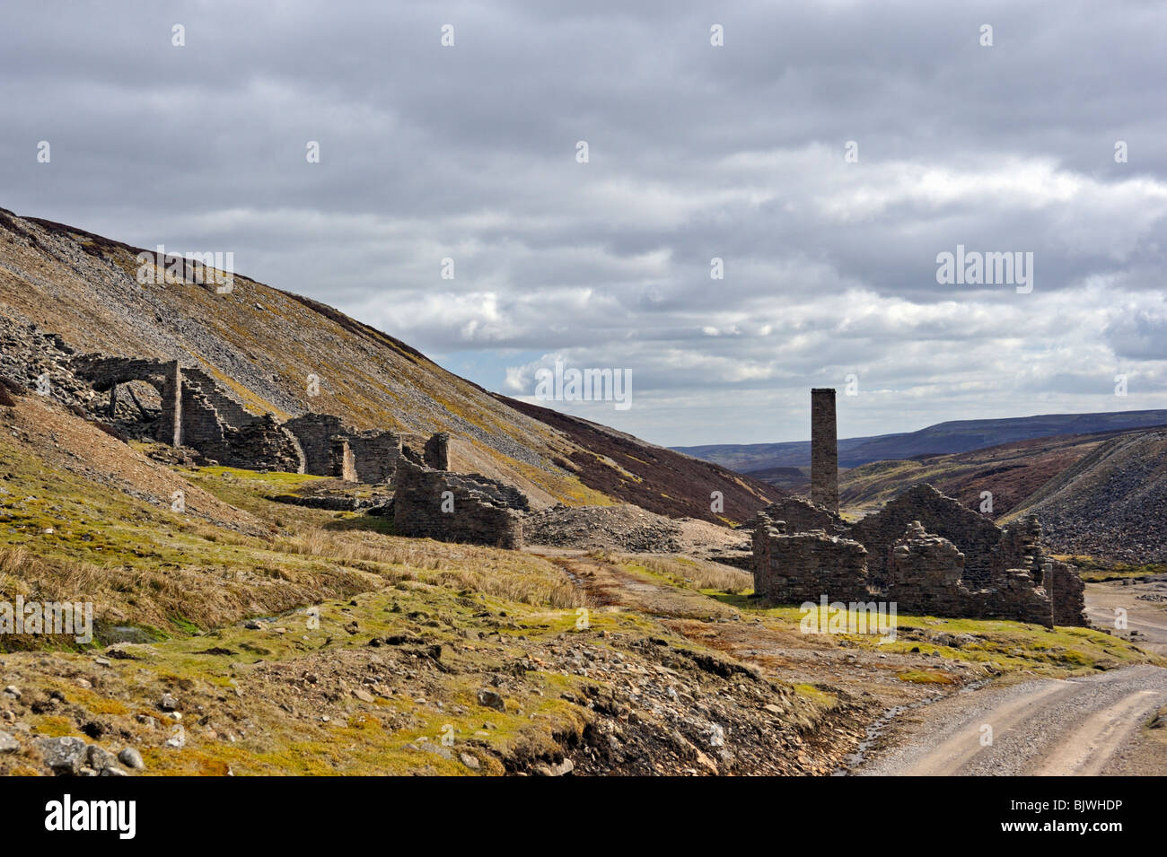 Remains of the Old Gang lead smelting mill. Old Gang Beck, Swaledale ...