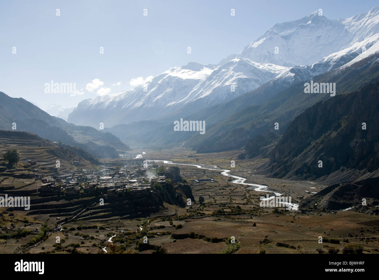 Manang village and valley with Annapurna 2 on right, Manang, Annapurna ...