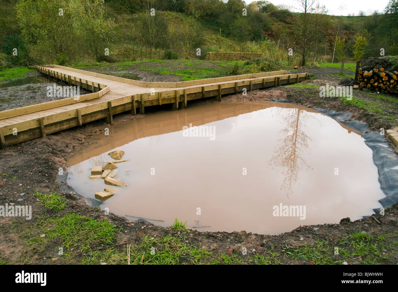 Wildlife pool under construction at Daisy Nook Country Park, Failsworth ...