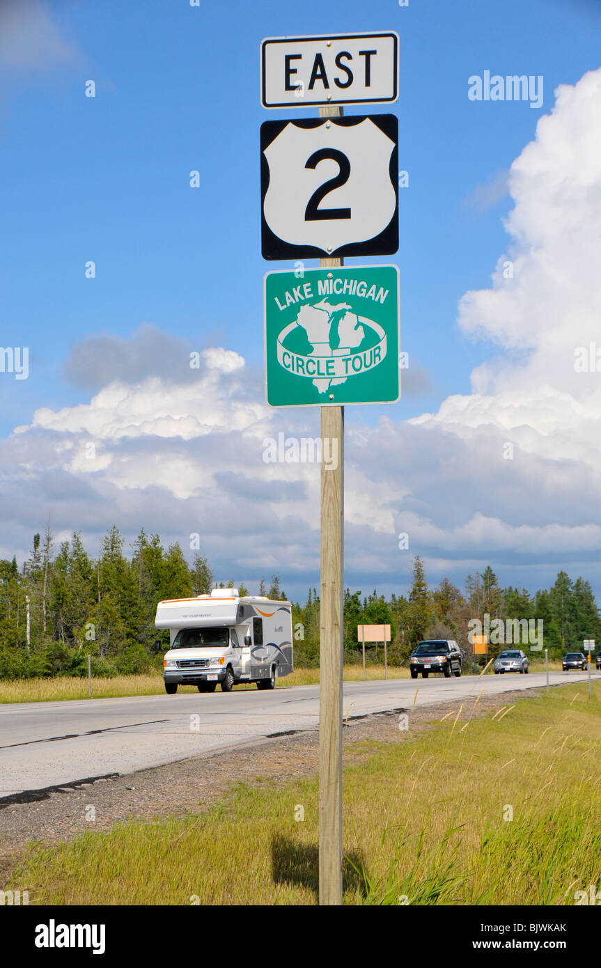 Great Lakes Circle Tour Sign Lake Michigan Stock Photo - Alamy