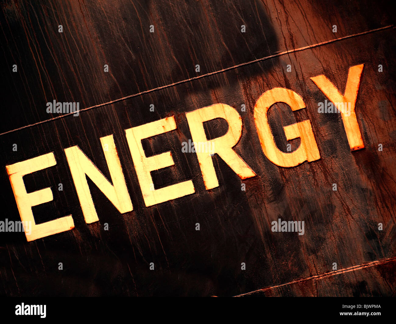 The word "Energy" written on a grungy, rusty metal background Stock ...