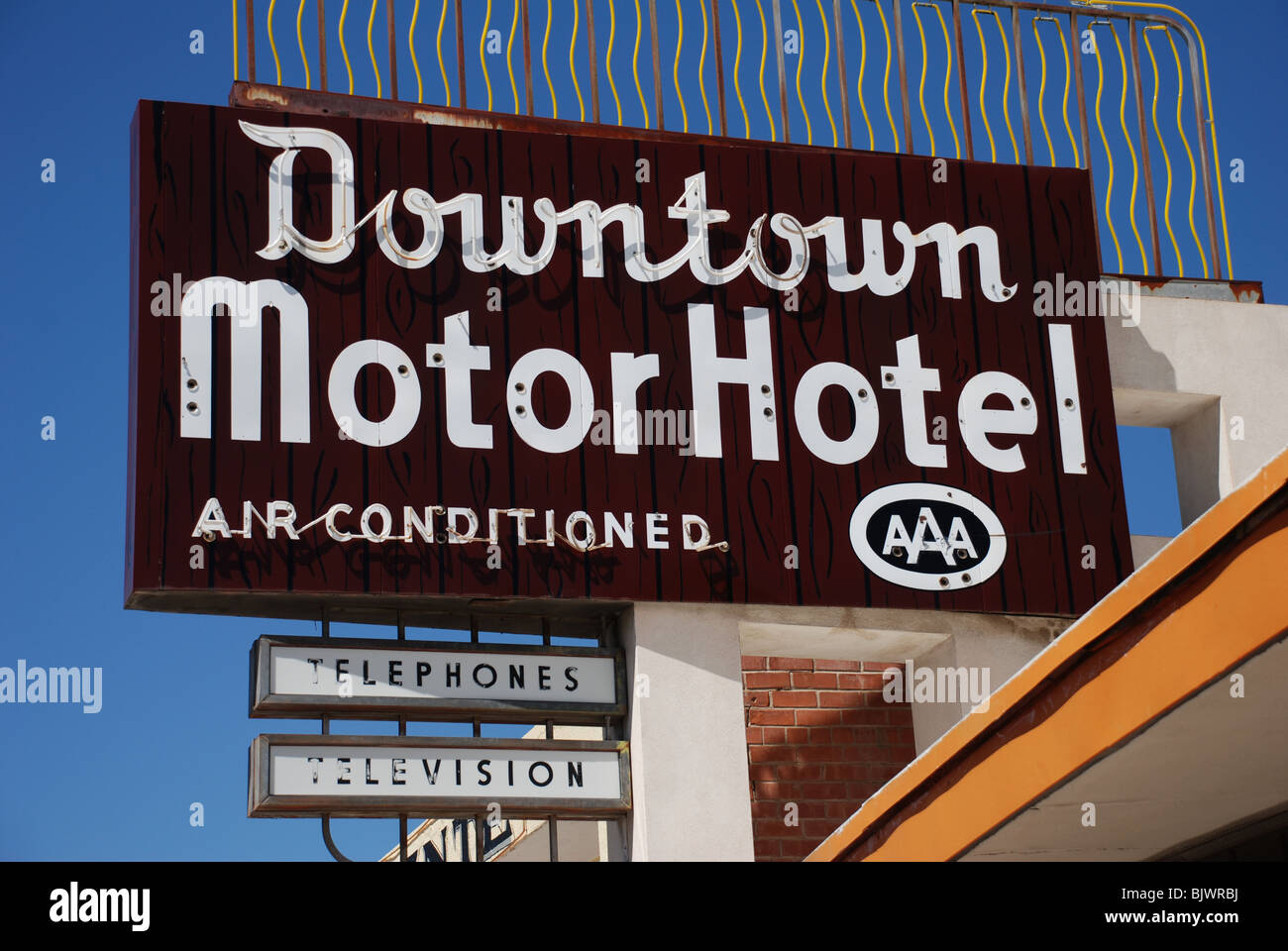 Retro Downtown Motor Hotel sign Stock Photo - Alamy