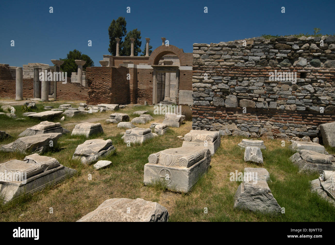 Columns, including Basilica of St. John, at Seljuk, near Ephesus ...
