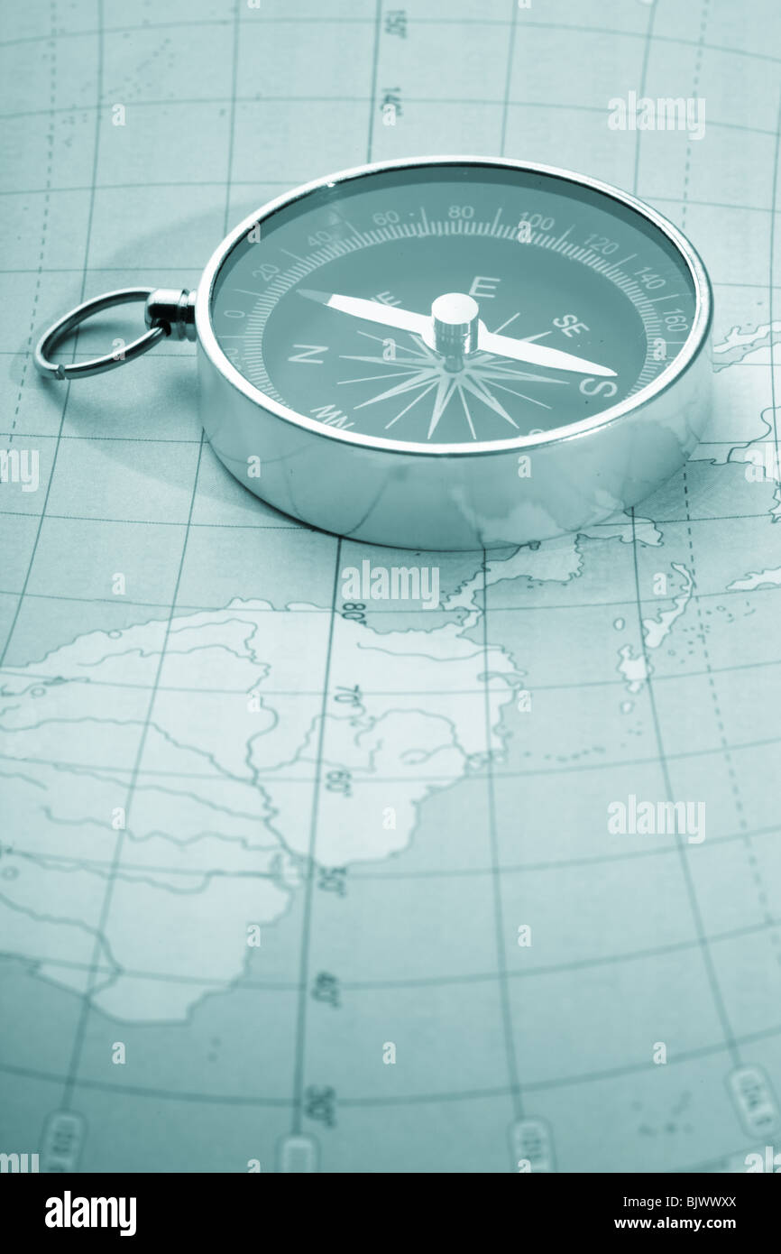 Map with a compass Stock Photo - Alamy