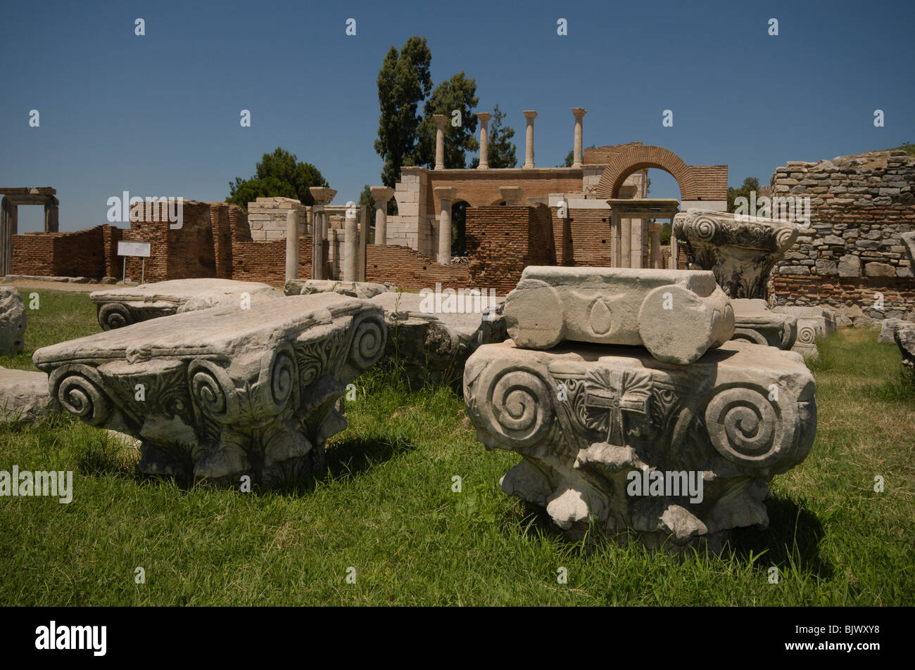 Columns, including Basilica of St. John, at Seljuk, near Ephesus ...