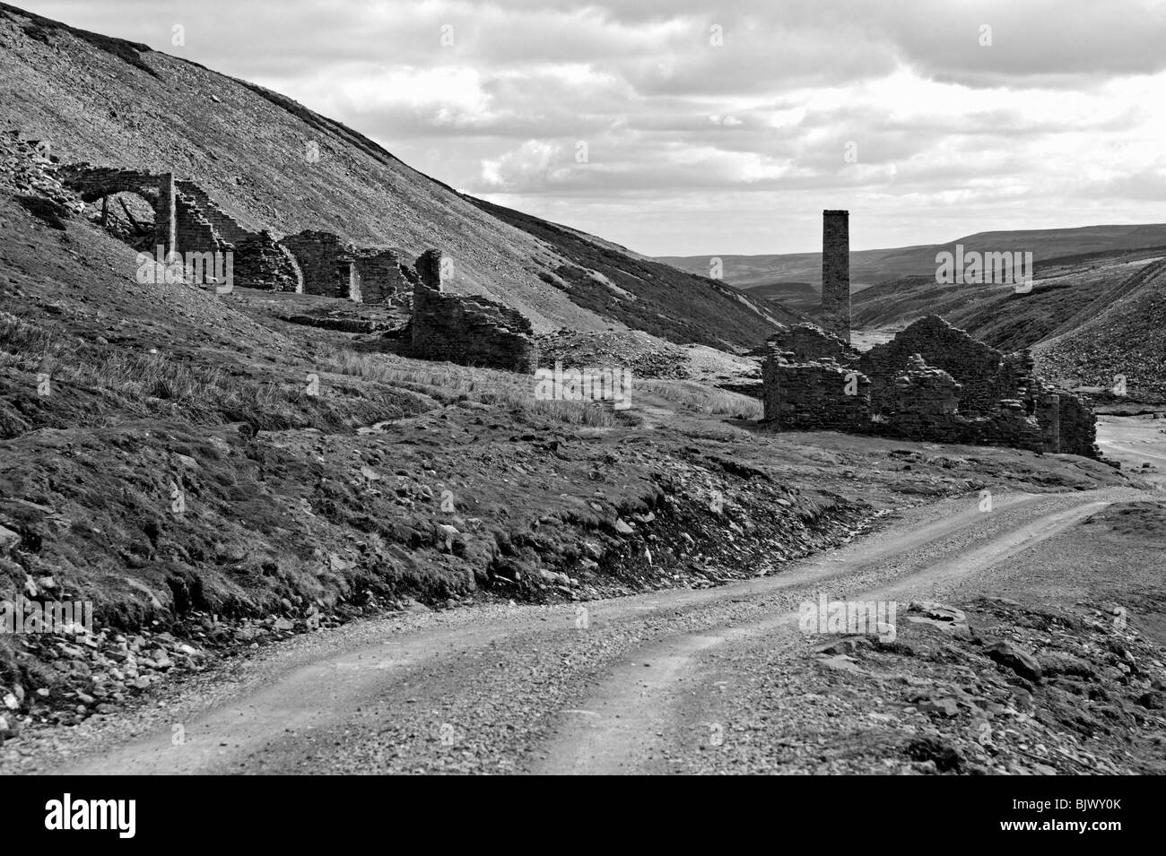 Remains of the Old Gang lead smelting mill. Old Gang Beck, Swaledale ...