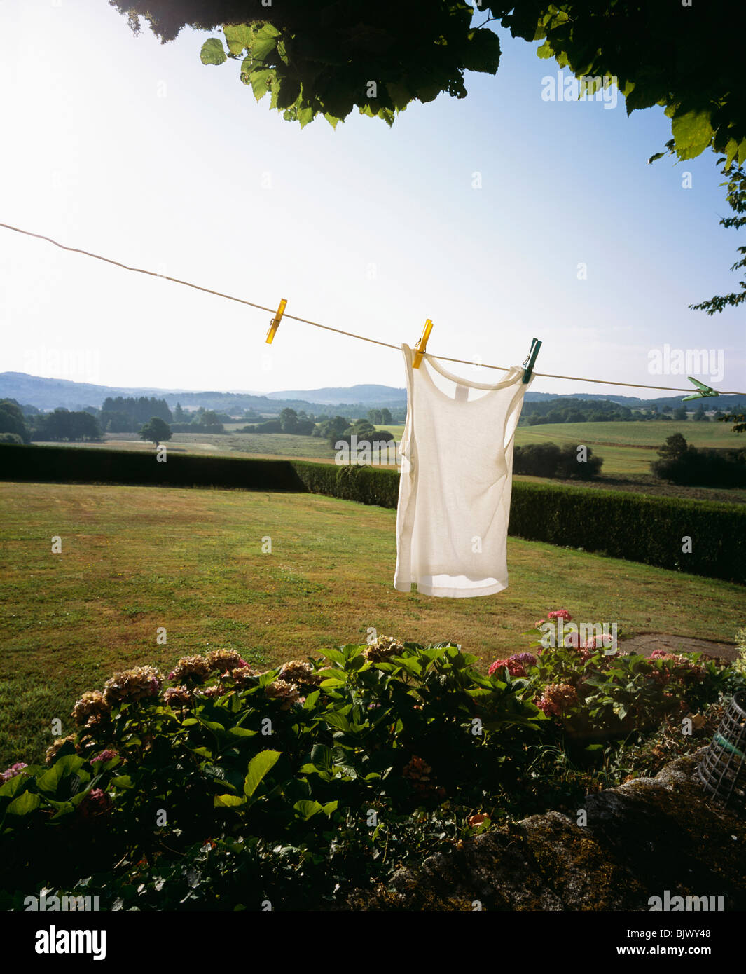 Shirt hanging on rope Stock Photo - Alamy