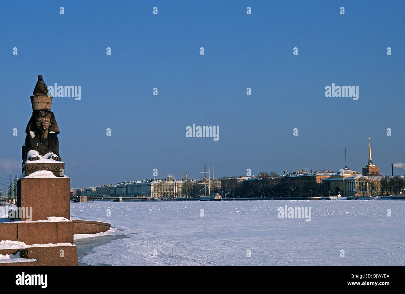 Russia,St Petersburg,sphinx debarcadere,Neva river,winter,snow Stock ...