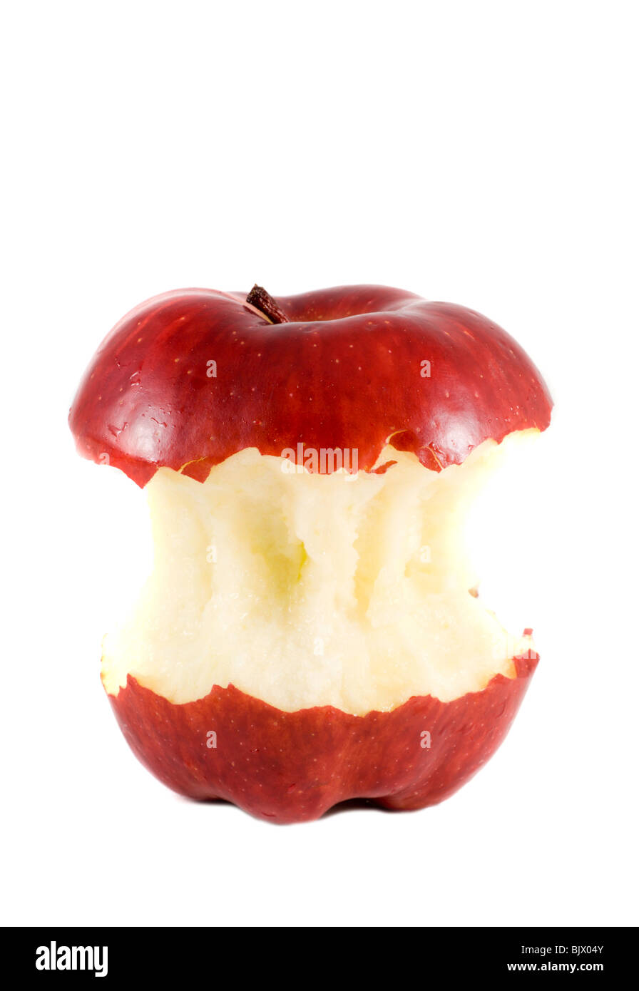 taken a bite apple on a white background Stock Photo - Alamy