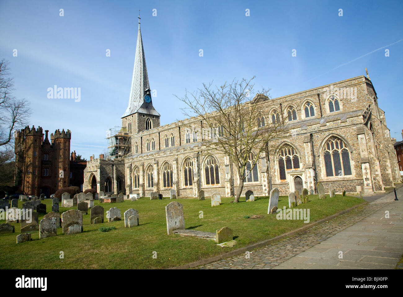 Church of St Mary, Hadleigh, Suffolk with medieval wood and lead spire ...