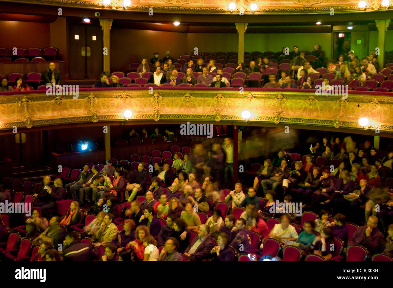 Paris, France, High angle VIew, Large Crowd People, sitting theatre ...