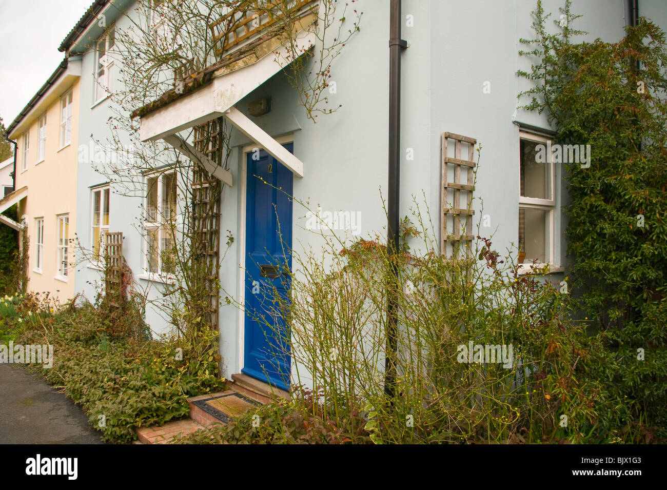 Coloured Rendered Cottages Chapel Street Bildeston Suffolk Stock Photo ...