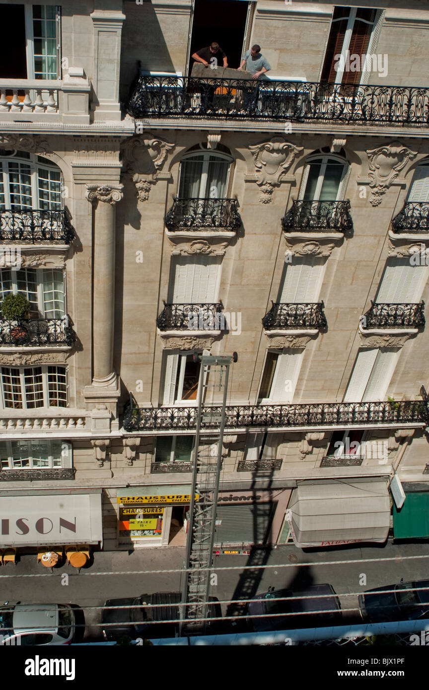 Paris, France- Outside Apartment Building, Facade, Movers Moving ...