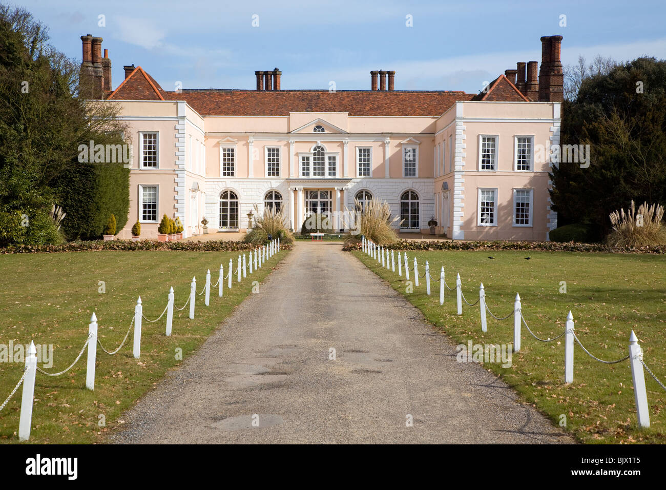 Hintlesham Hall hotel, Suffolk. Georgian facade frontage added to Tudor ...