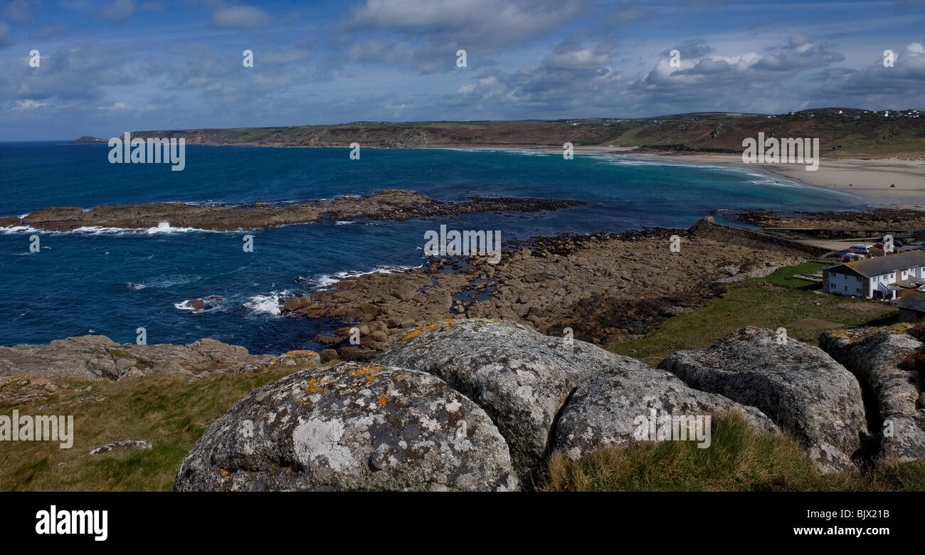 A panoramic view of Sennen in Cornwall Stock Photo - Alamy