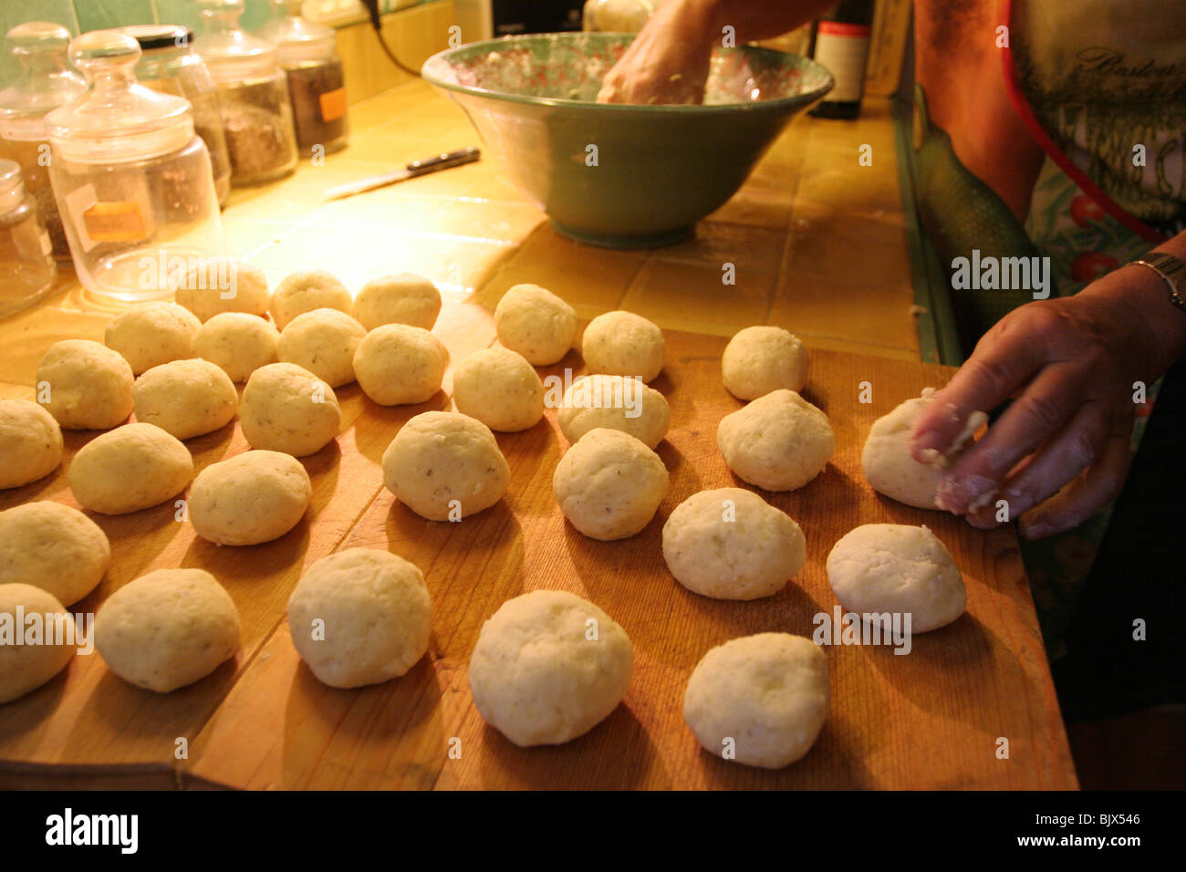 Knödel, German dumplings, are prepared before being boiled Stock Photo ...