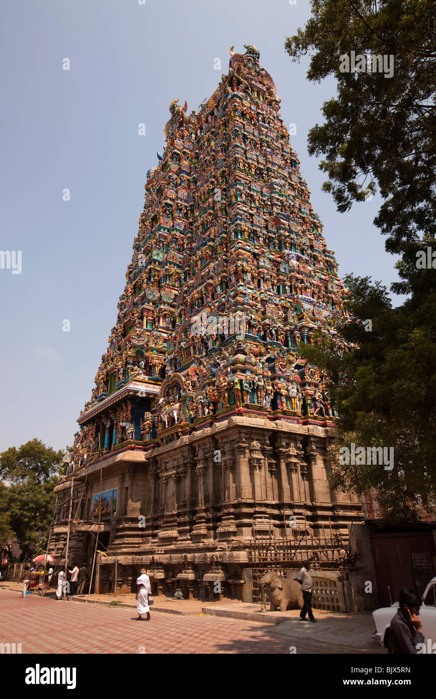 India, Tamil Nadu, Madurai, Sri Meenakshi Temple, newly restored west ...
