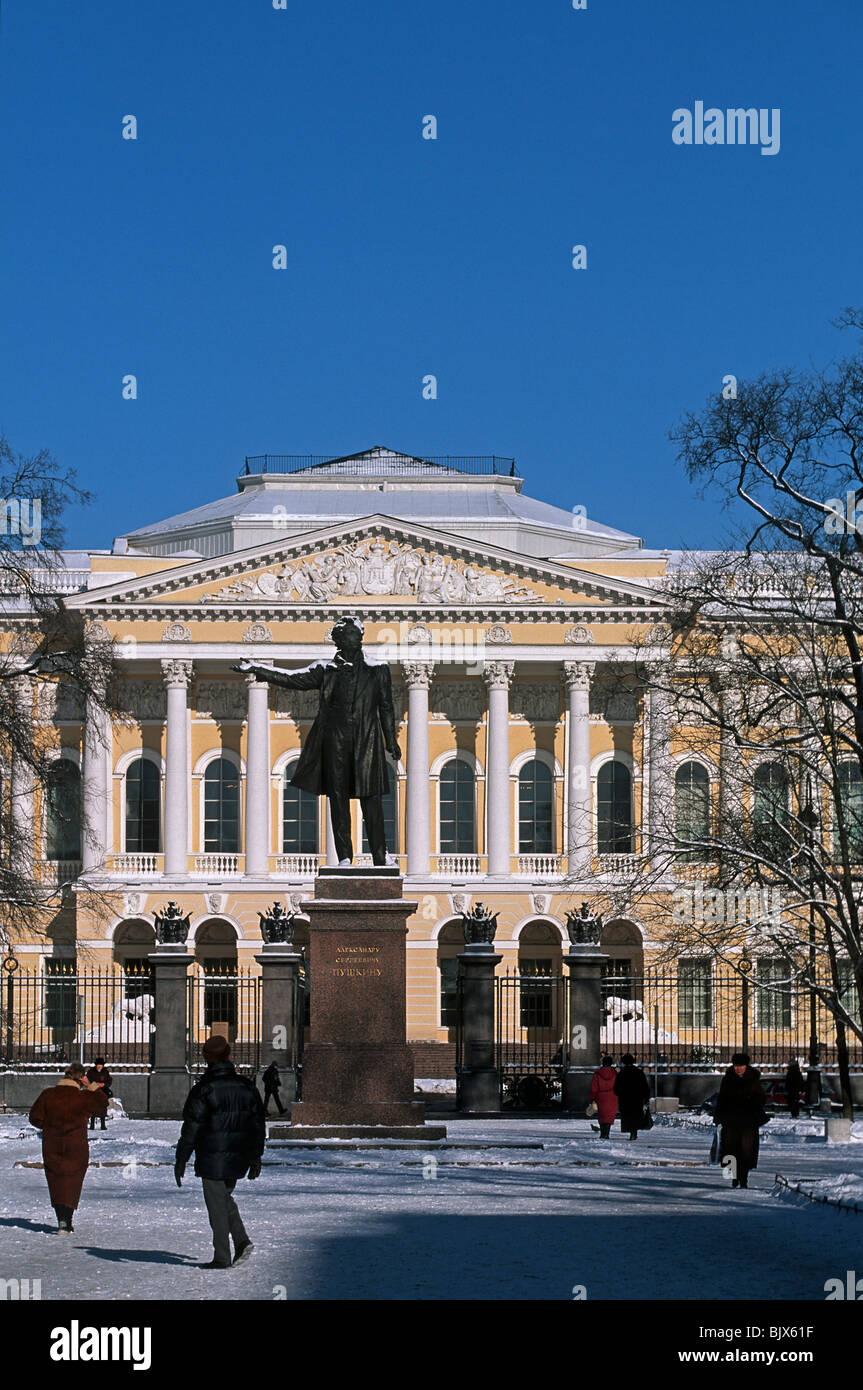 Russia,St Petersburg,Russian Museum,Pushkin statue,winter,snow Stock ...