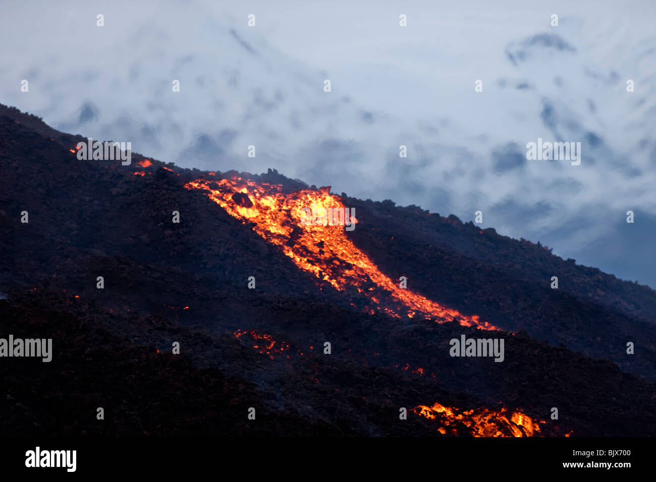 Volcanic eruption at Fimmvorduhals Iceland - Floating lava in streams ...