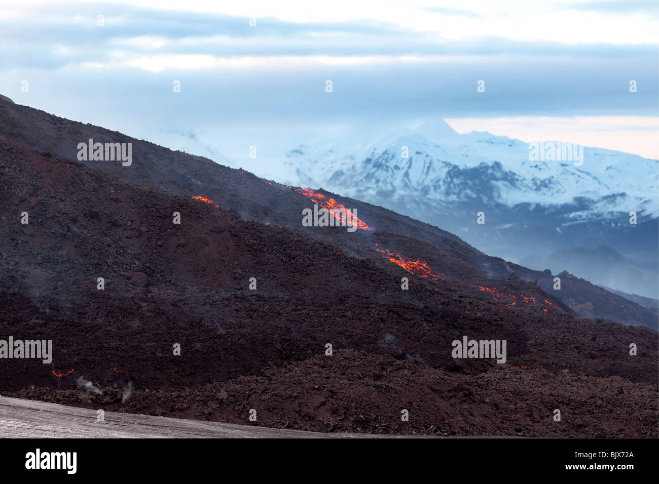 Volcanic eruption at Fimmvorduhals Iceland - Floating lava in streams ...