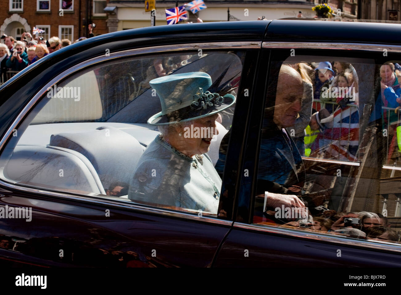 Her Majesty Queen Elizabeth II sat in the back of her Bentley State ...