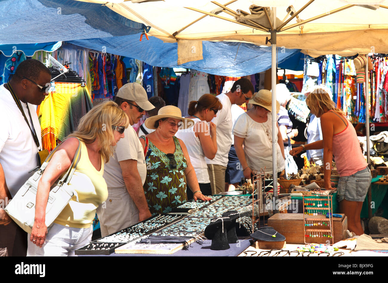 Colourful Market stalls in St.Martin, French Caribbean Stock Photo - Alamy