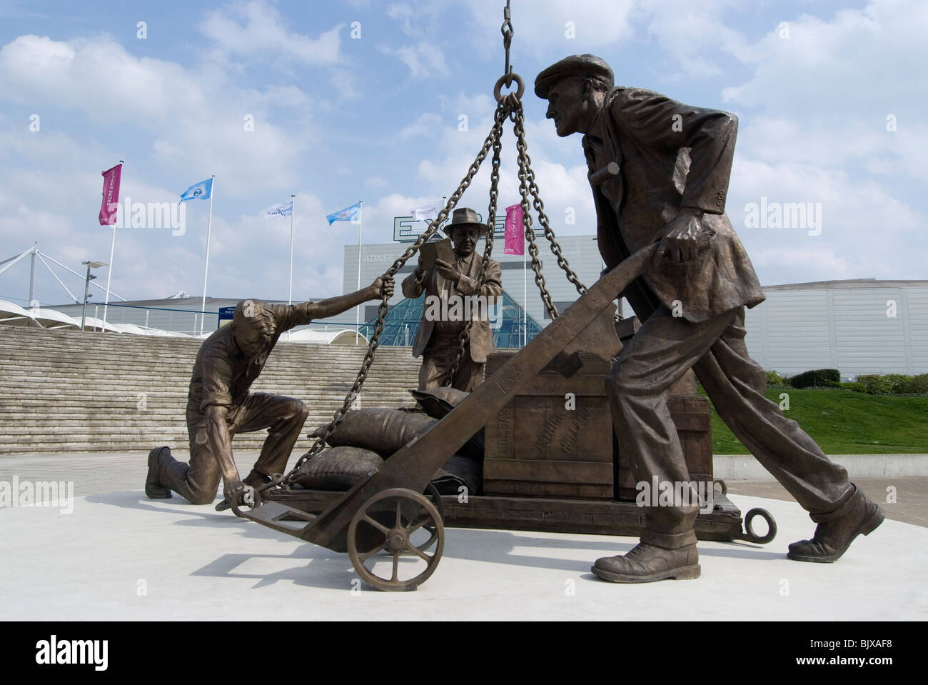 Sculpture dedicated to the original dock workers, in front of Excel ...