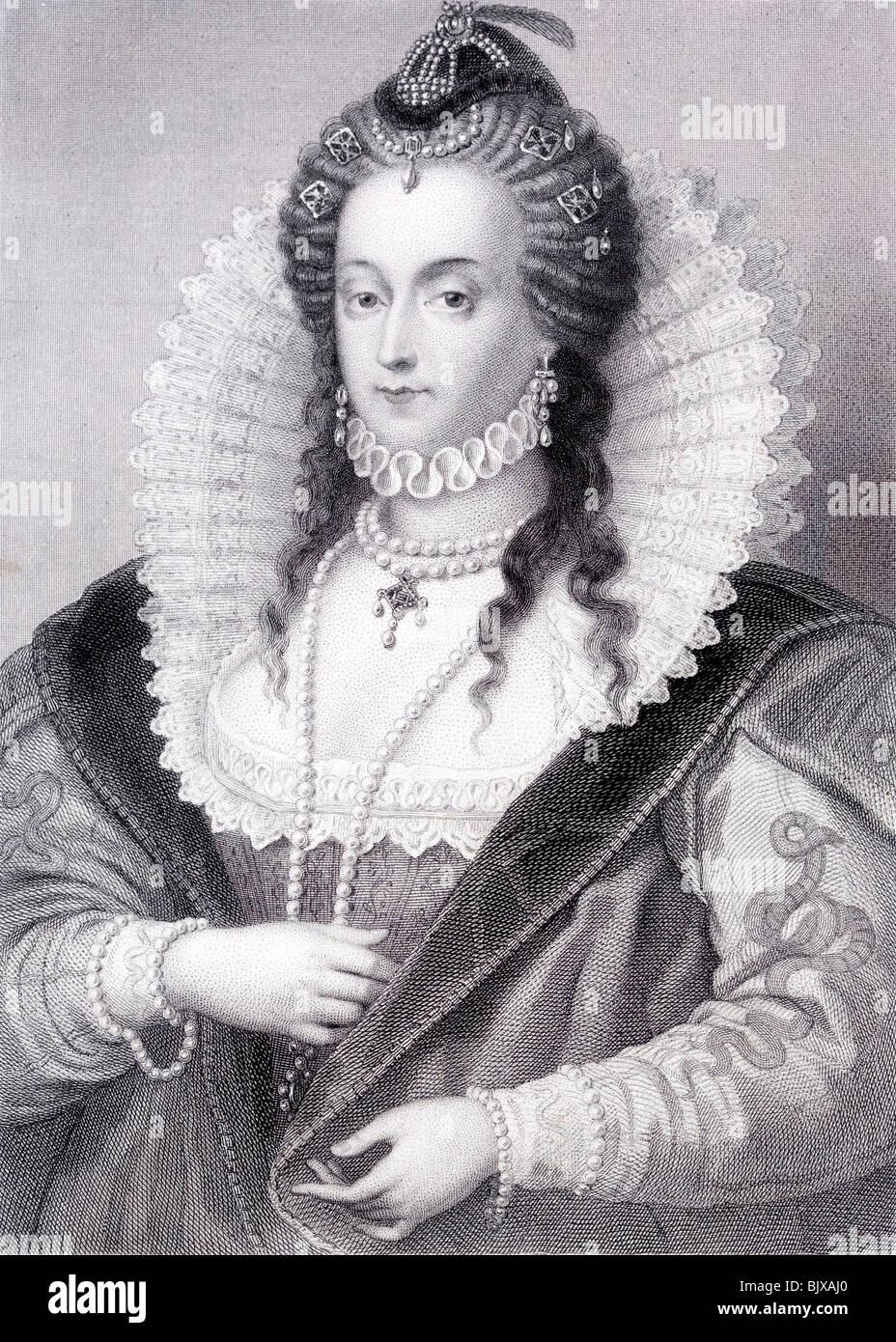Queen Elizabeth I of England. Engraving from famous women from European ...