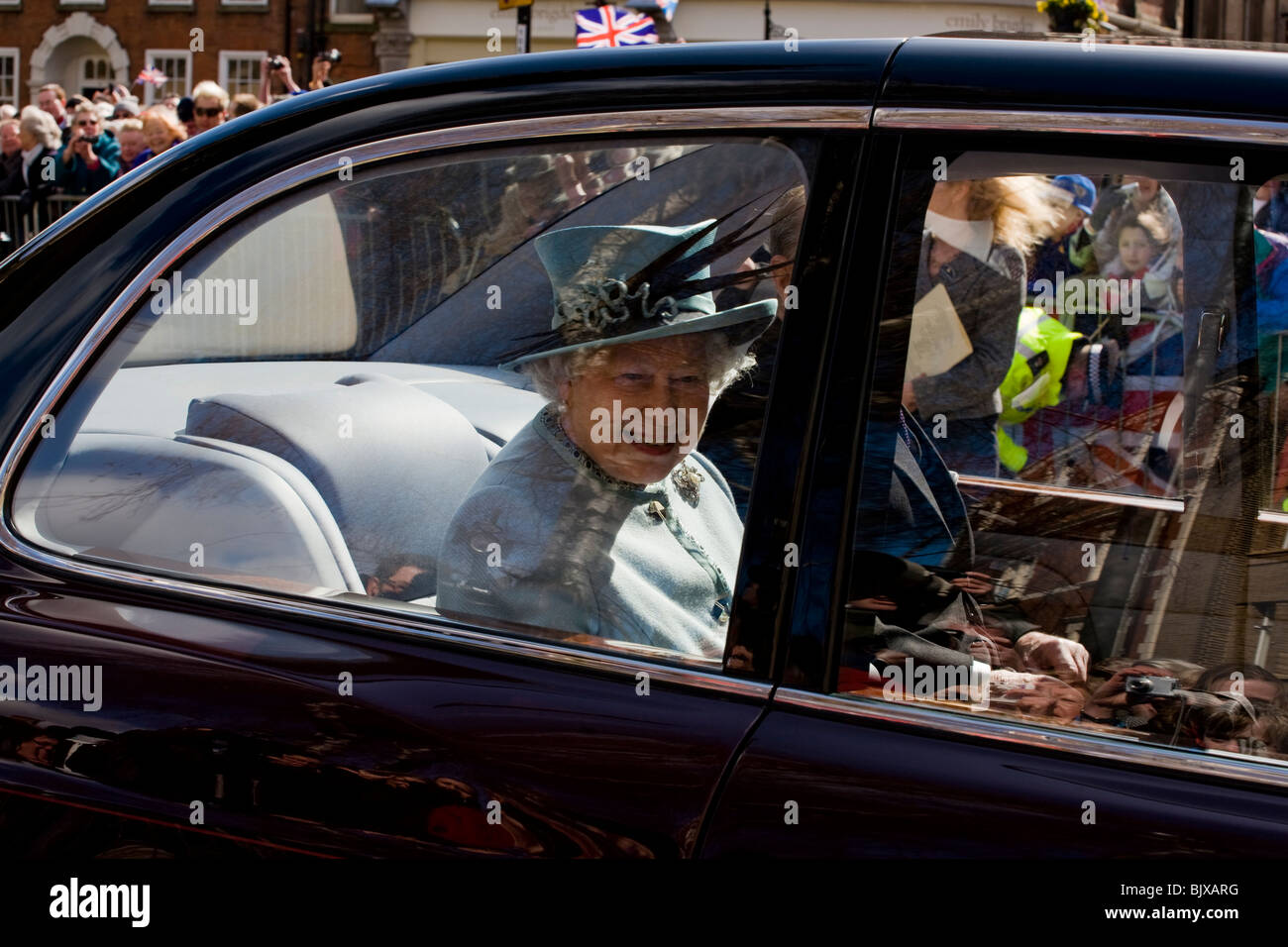 Her Majesty Queen Elizabeth II sat in the back of her Bentley State ...