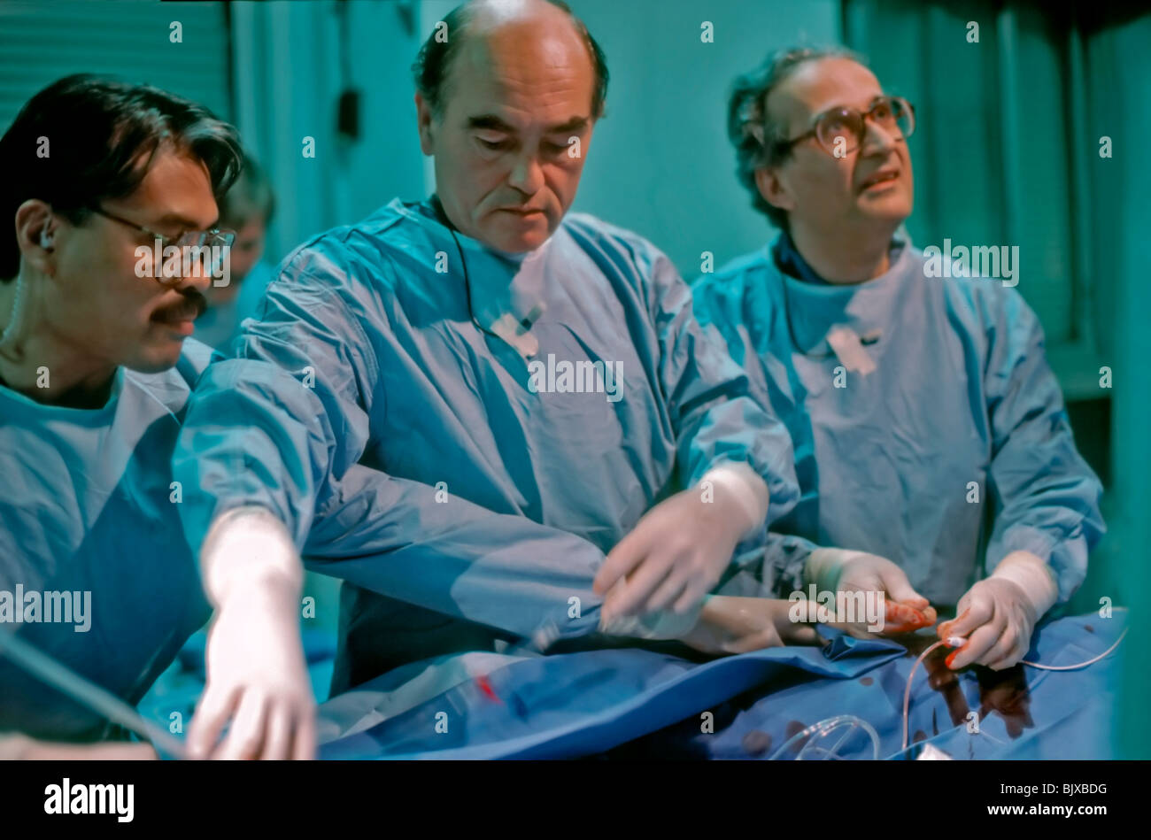 Interior Hospital Operating Room, with Three Doctors Operating ...