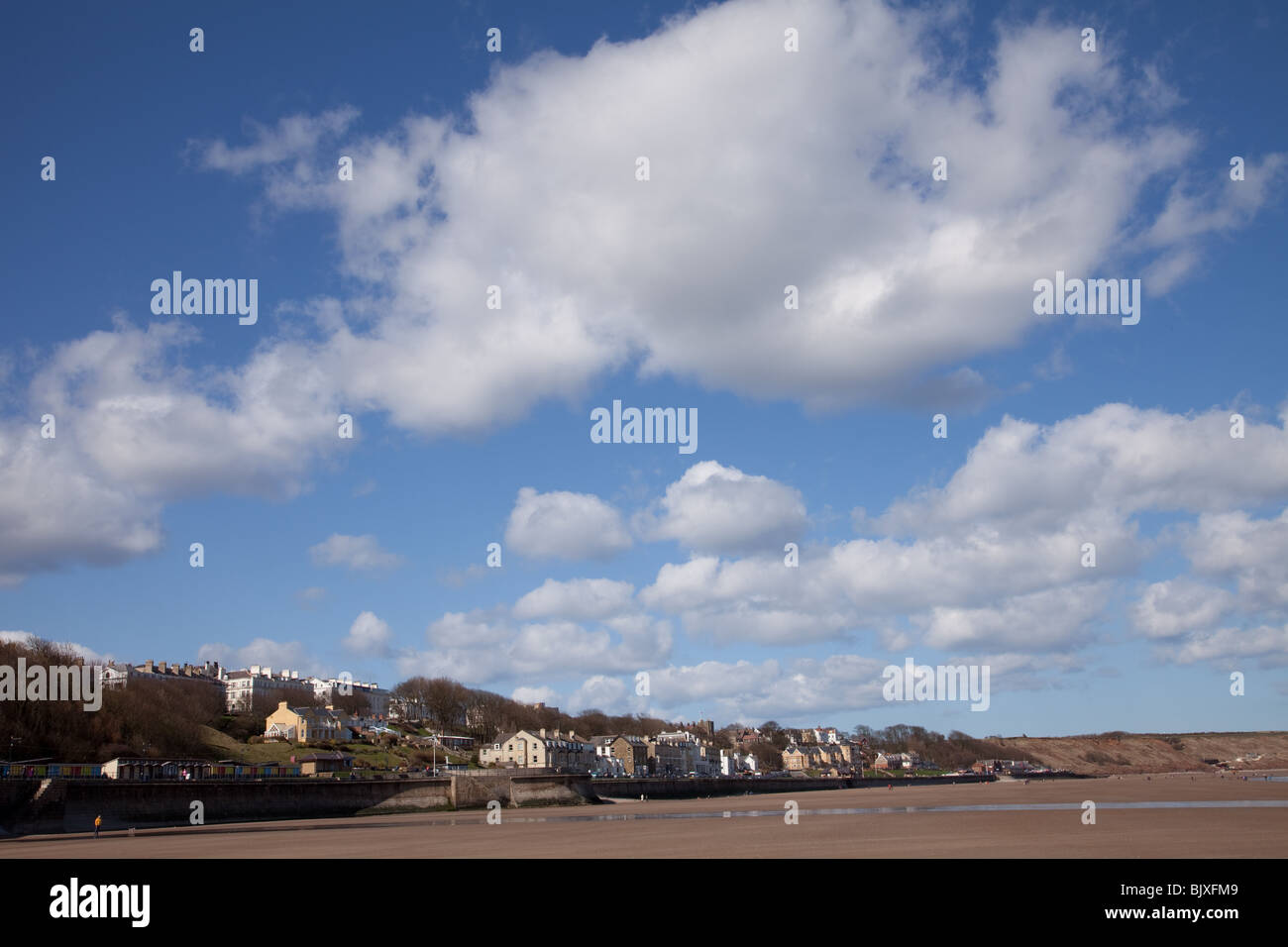 The beach and town of Filey. Filey is a traditional English east coast ...