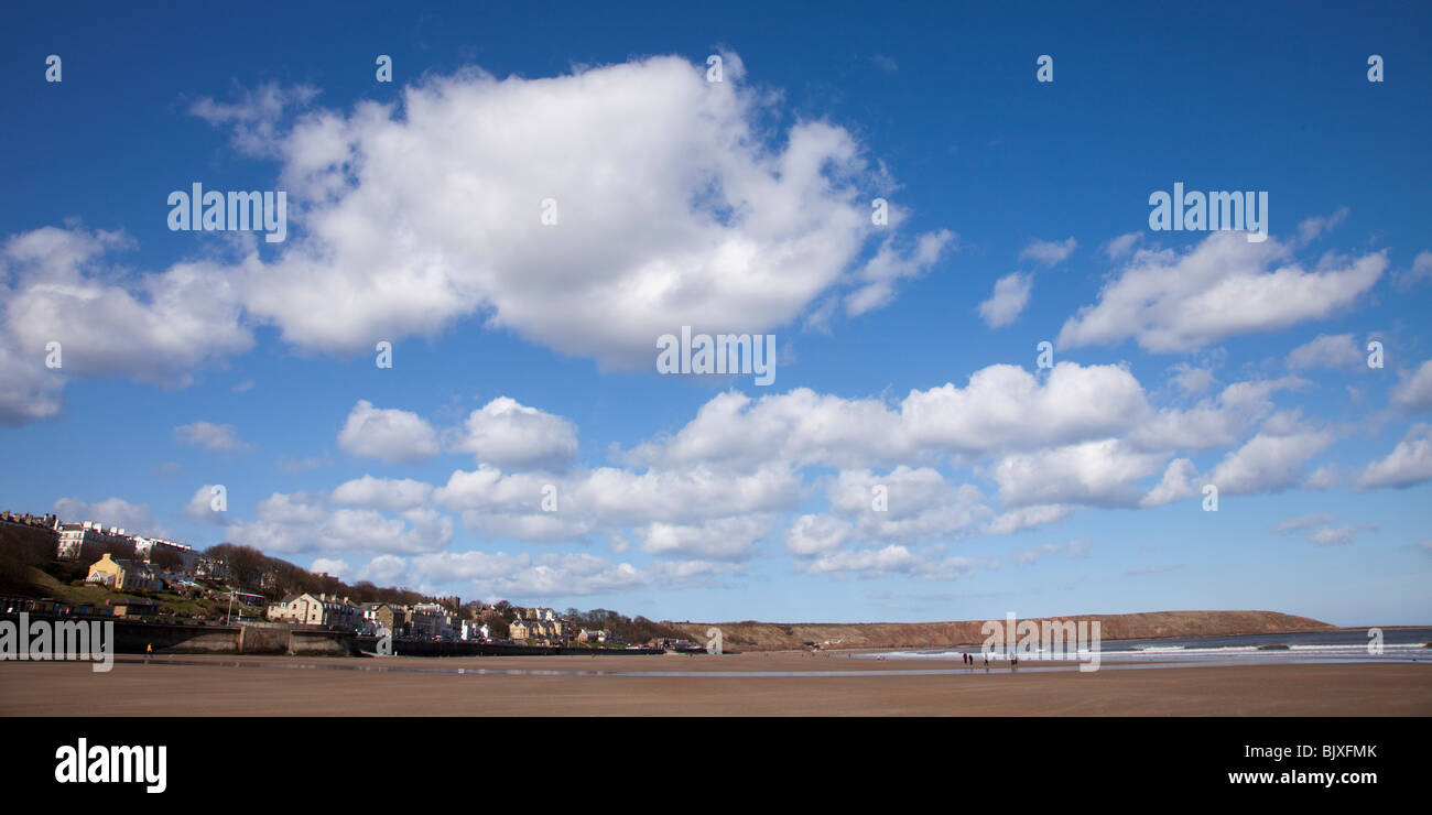 The beach and town of Filey. Filey is a traditional English east coast ...