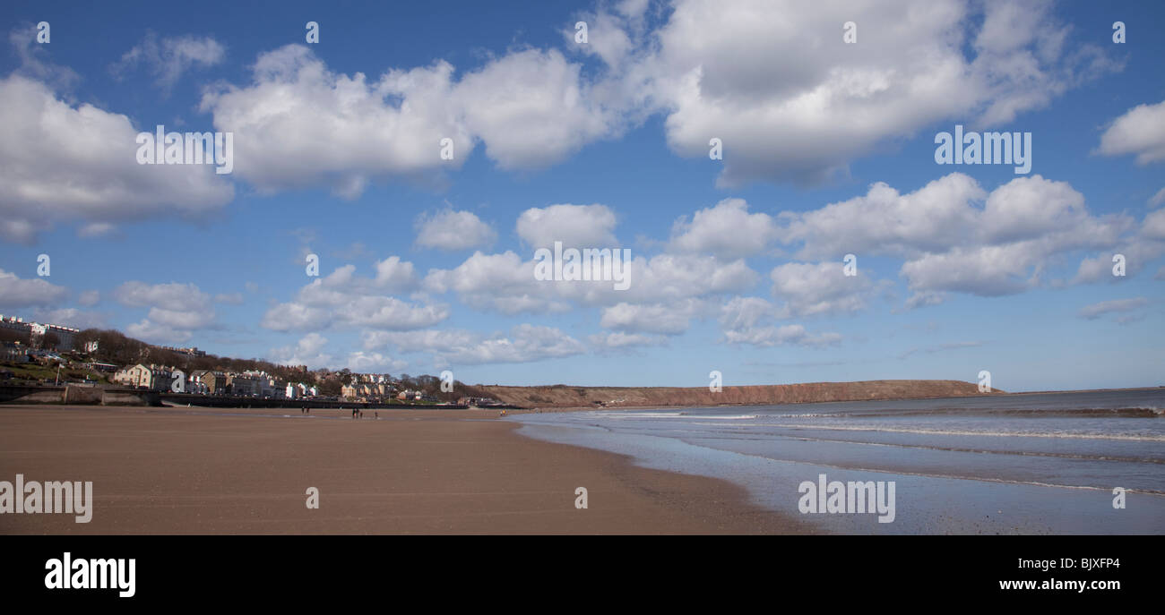 The beach and town of Filey. Filey is a traditional English east coast ...