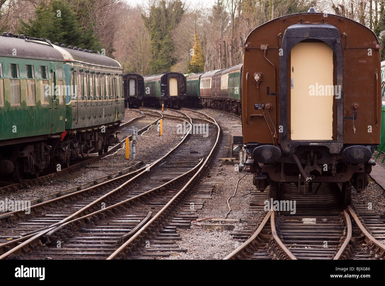 Old railway coaches in the sidings in the station and ready to leave ...