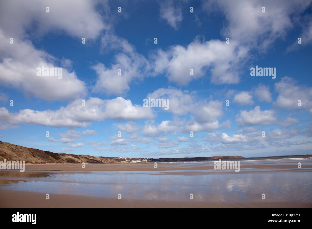 The beach and town of Filey. Filey is a traditional English east coast ...