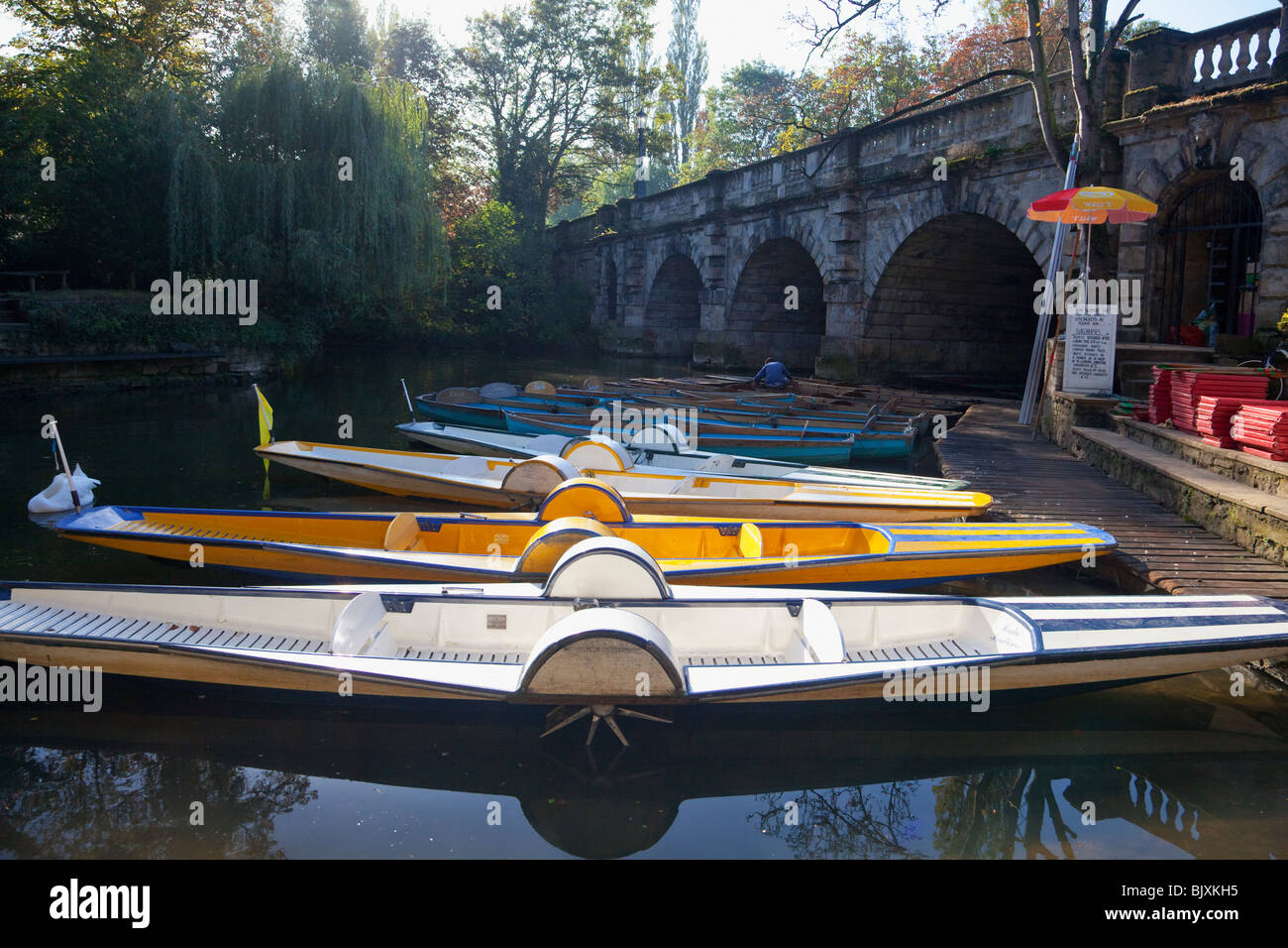 Punts moored near Magdalen Bridge Oxford England UK United Kingdom GB ...