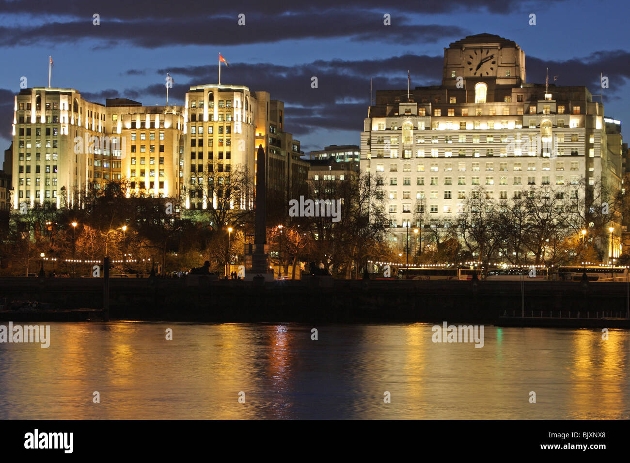 Victoria Embankment buildings at night Stock Photo - Alamy
