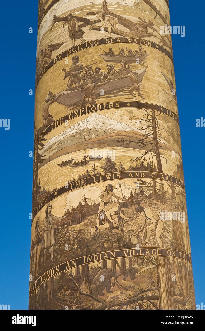 Detail of artwork on the Astoria Column depicting the Lewis & Clark ...