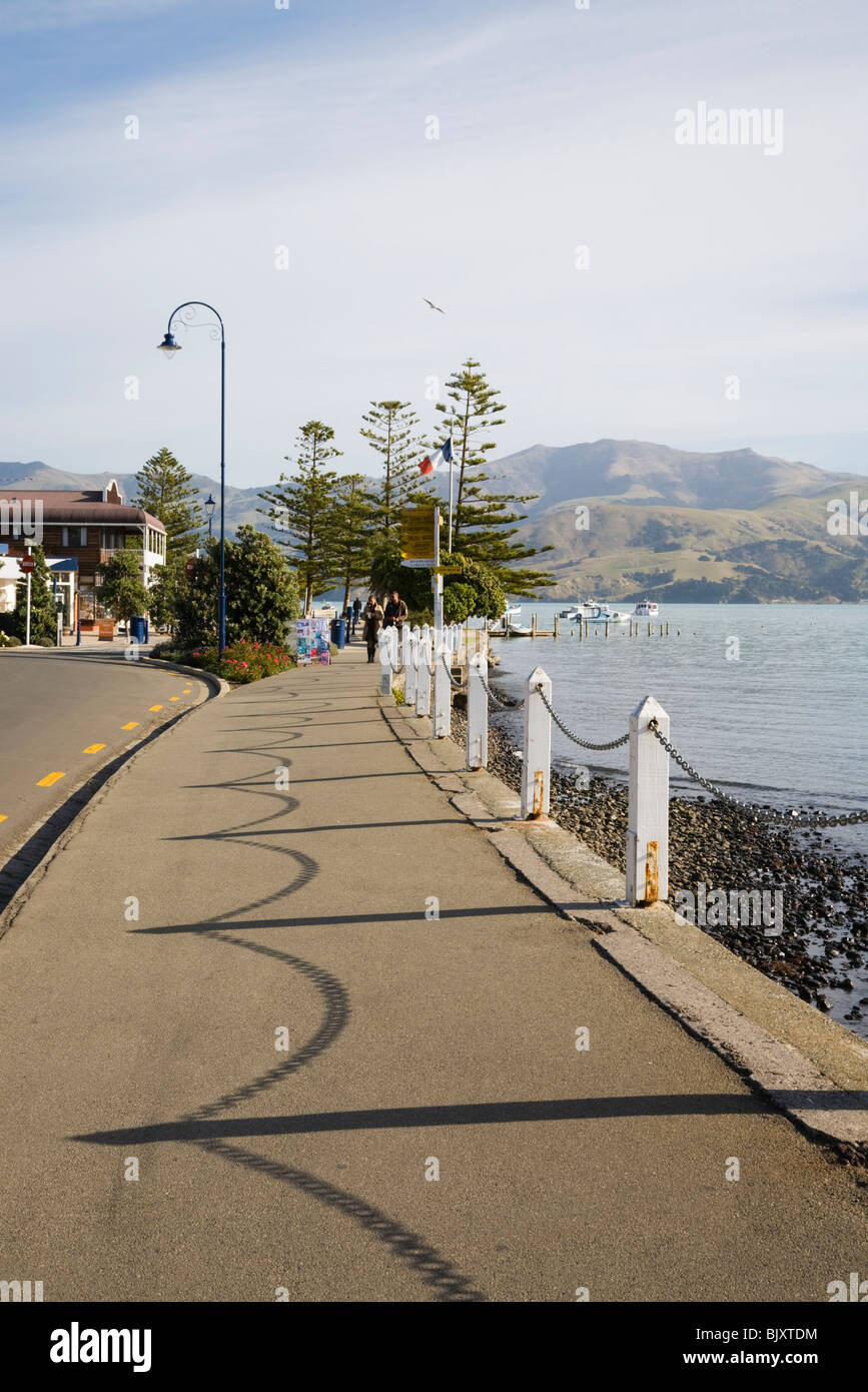 Akaroa South Island New Zealand. View along waterfront promenade in ...