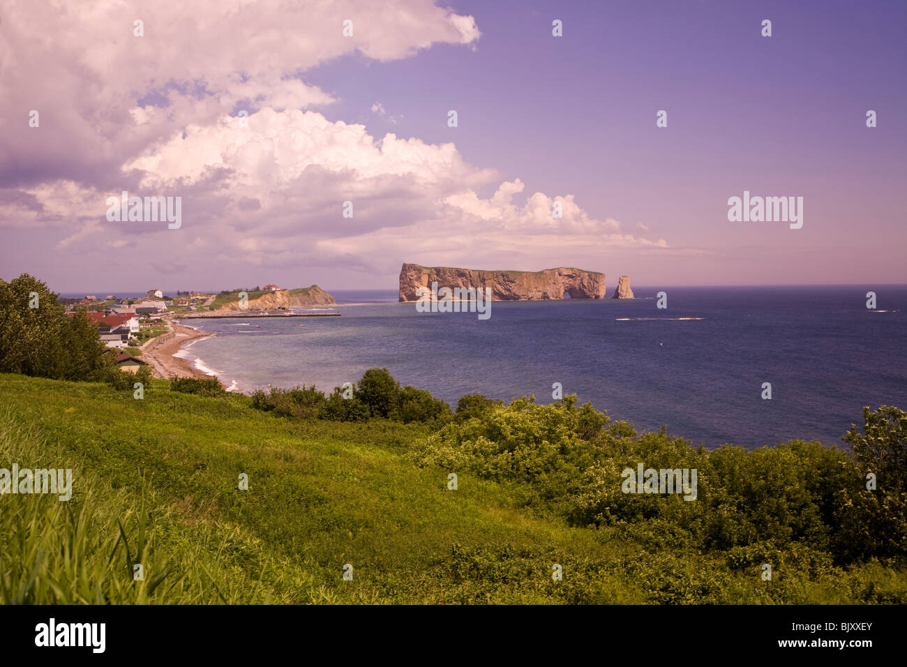 Perce Rock a monolithic 400-meter-long wall of rock Gaspe Peninsula's ...