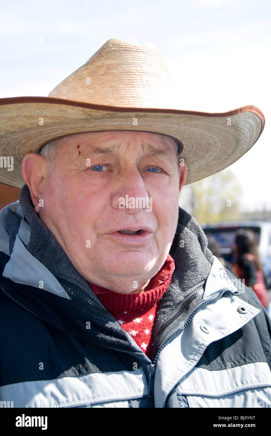 White man age 75 wearing a sombrero enjoying the festivities. Cinco de ...